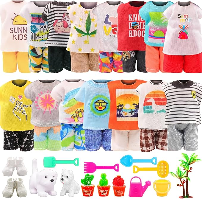 Amazon.com: HONLAELLA 5.3 Inch Boy Doll Clothes 10 PCS Boy Doll Top and ...