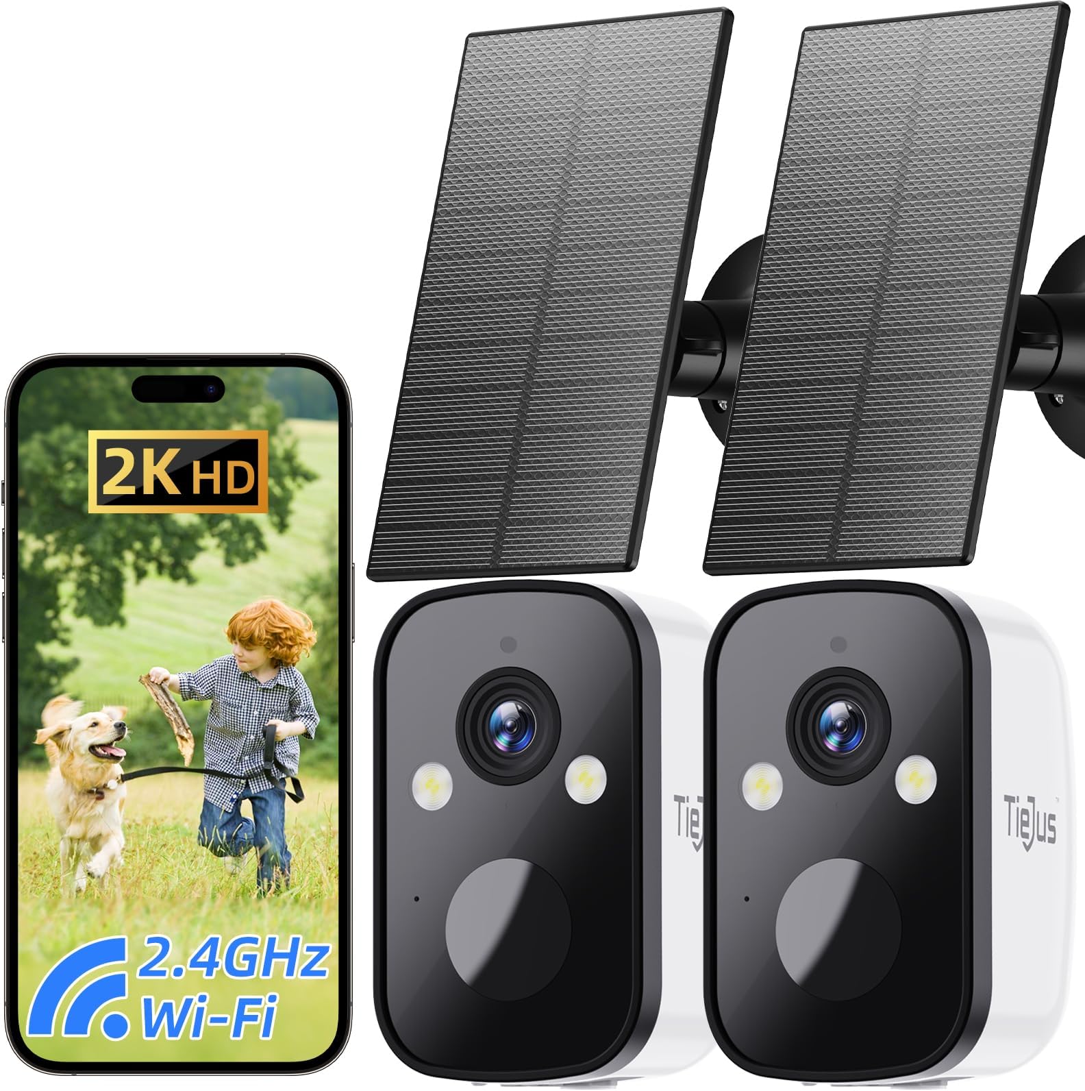 Amazon.com : TIEJUS 2K Solar Security Cameras Wireless Outdoor 2-Pack, Full Color Night Vision ...