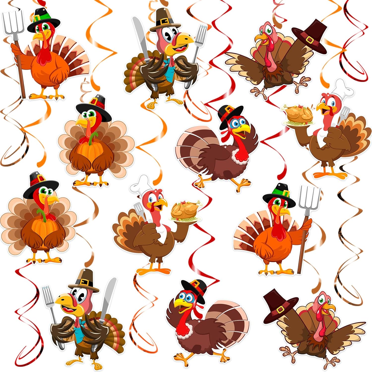 Amazon.com: 30Pcs Thanksgiving Turkey Hanging Swirls, Thanksgiving ...