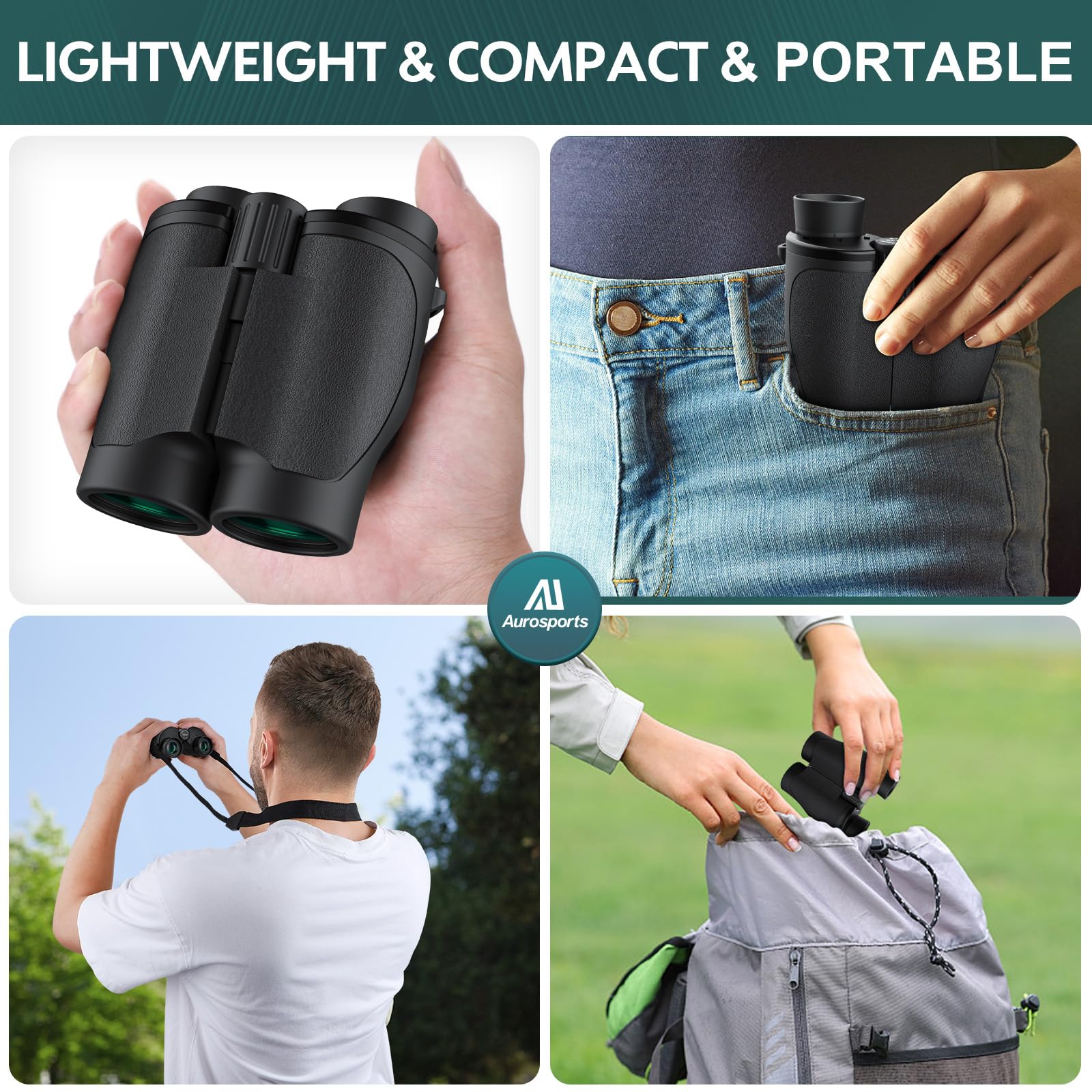 Aurosports 16x32 Compact Binoculars for Adults and Kids - High Powered ...