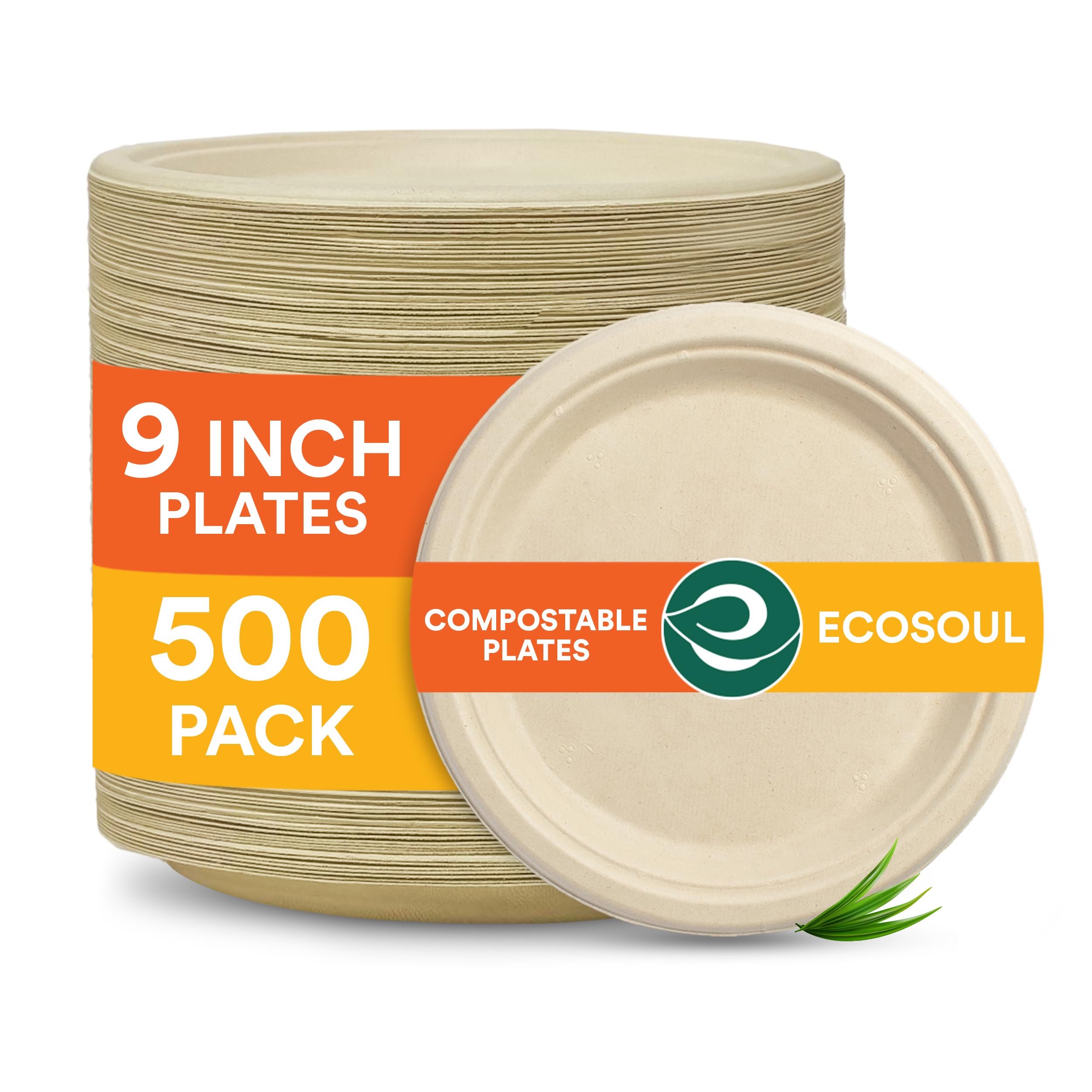 ECO SOUL 100% Compostable 9 Inch Paper Plates [4 Packs of 125 ...