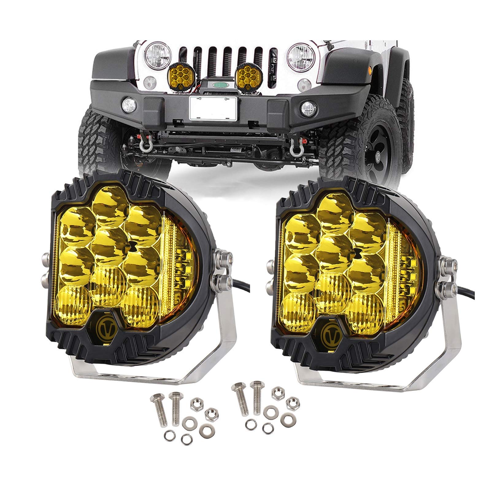 Buy LUKUCEA LED Pods Spot Flood 4000LM with Wiring Harness, Warning ...