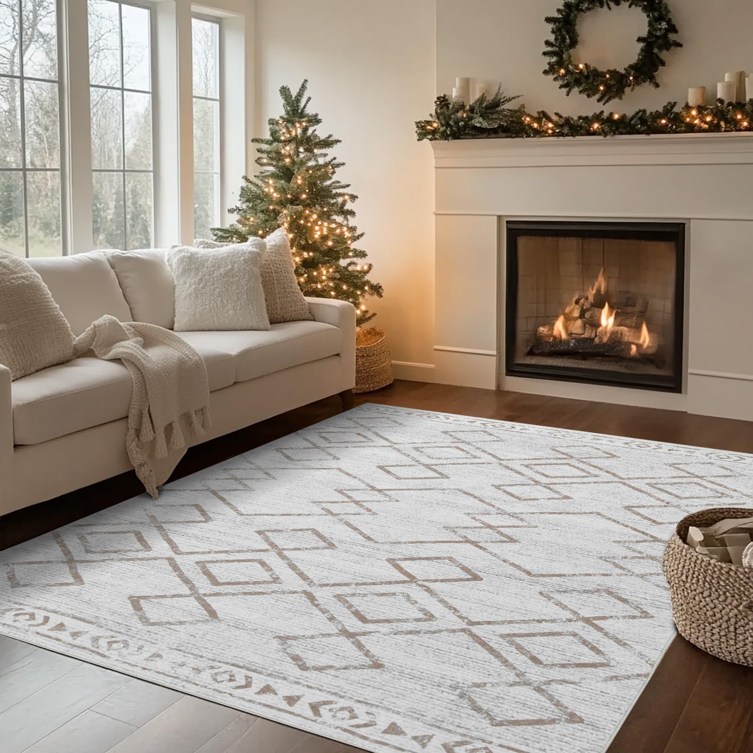 jinchan Area Rug 4x6 Boho Rug Taupe Geometric Mat Modern Floor Carpet ...