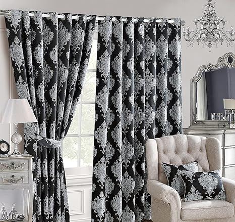 SPL Luxury Jacquard Curtain Pair Fully Lined Ring Top Eyelet with ...