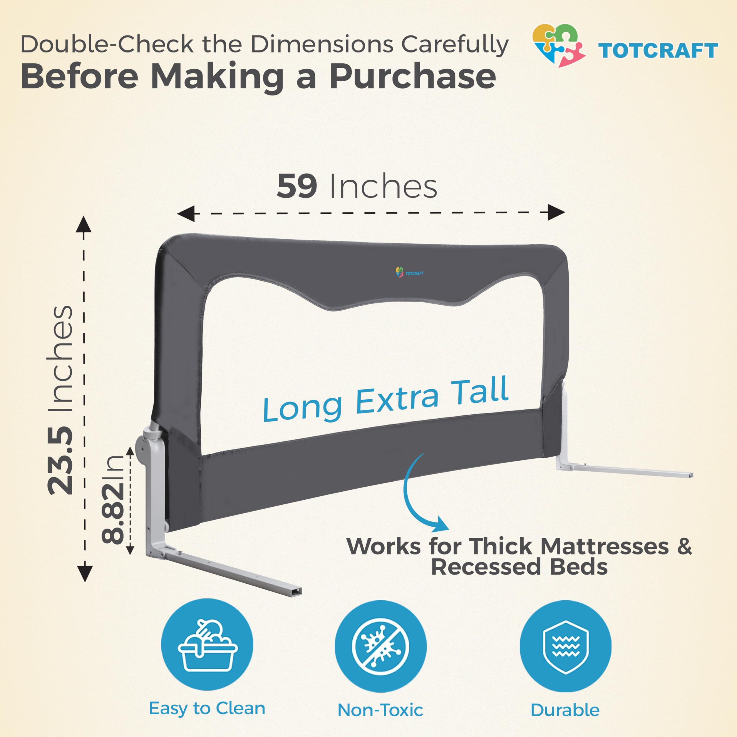 Snapklik.com : TotCraft Bed Safety Rails For Toddlers - Bed Rail Guard ...