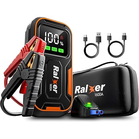 Amazon.com: RALXER 1600A Peak 15200mAh Portable Car Jump Starter, Jump ...