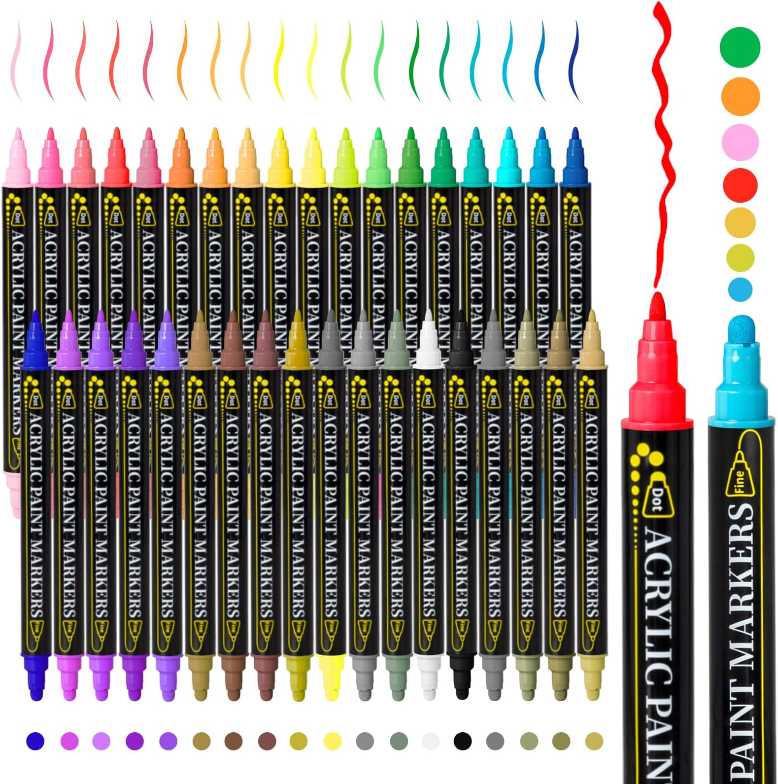 36 Colors Dual Tip Acrylic Paint Markers, Acrylic Paint Pens Paint ...