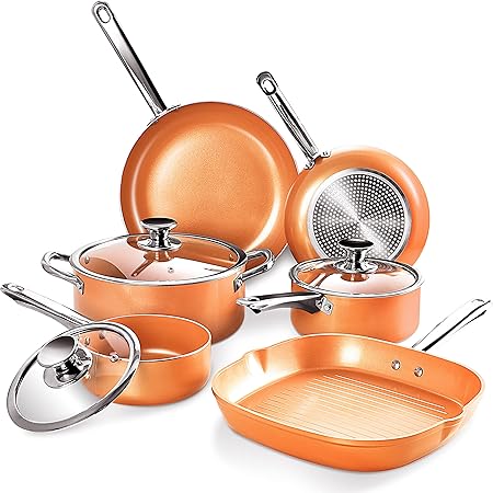 Amazon.com: Ecolution Impressions Hammered Nonstick Pots and Pans Set ...