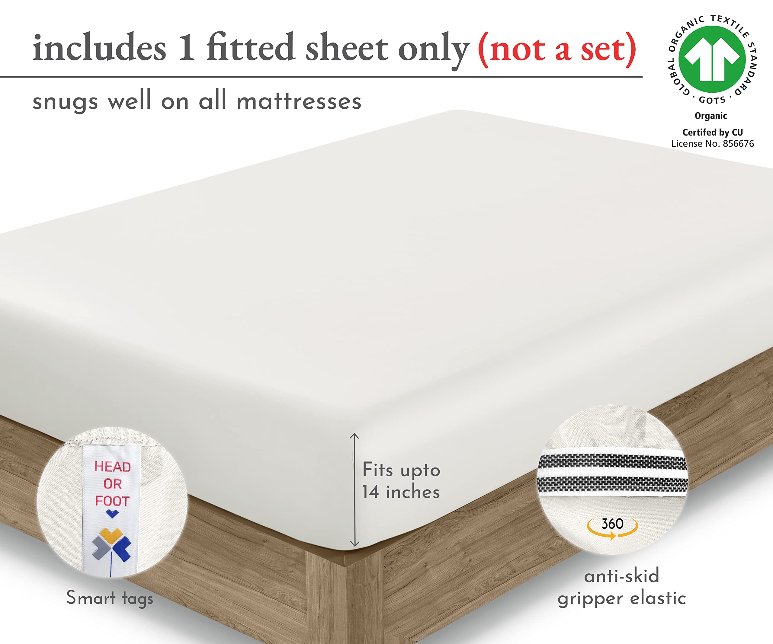 100% Organic Cotton King Fitted Sheet, Cooling Percale Weave ...