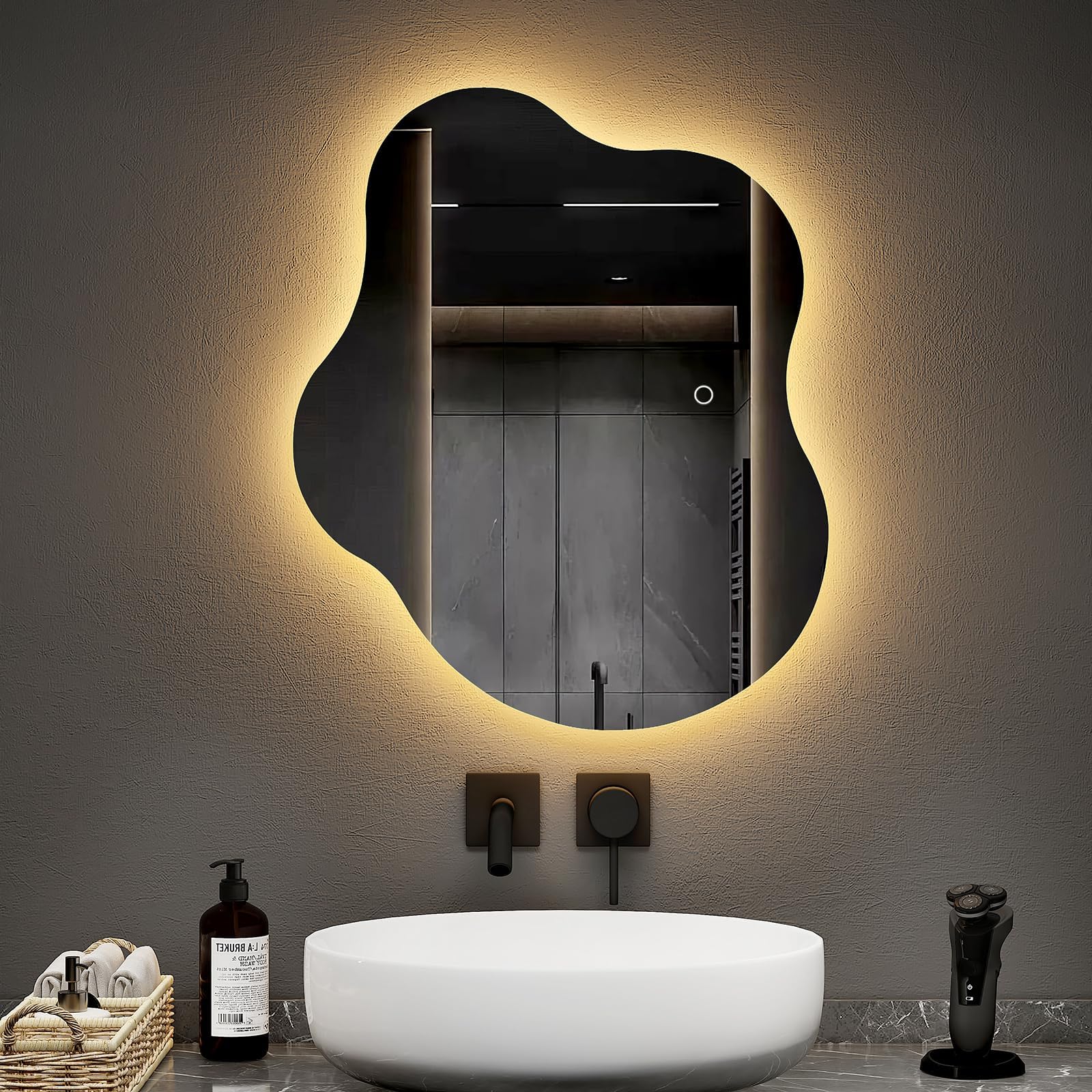 Teardrop Asymmetric LED Light Mirror, Frameless Bathroom Mirror, 40 x ...