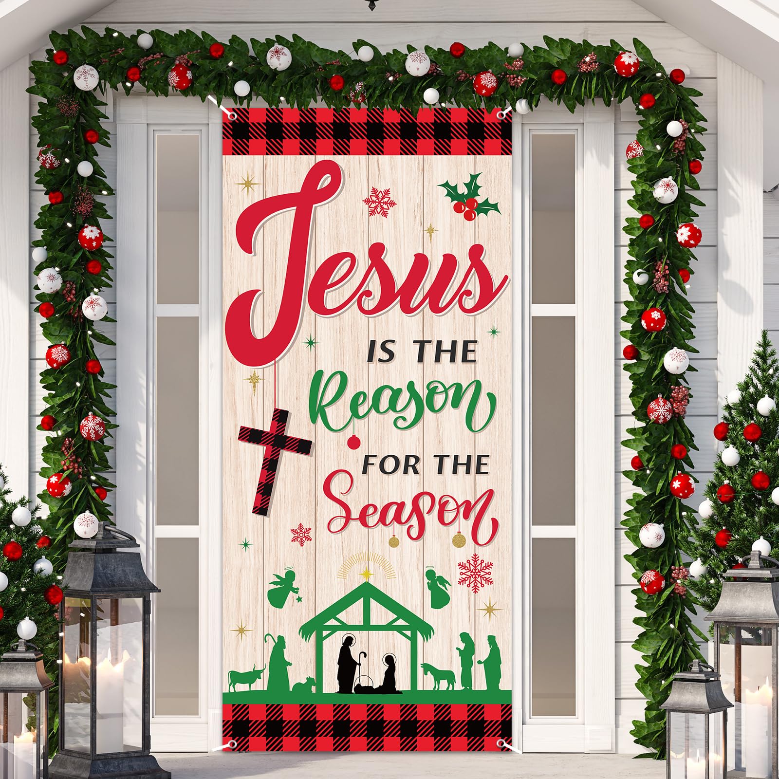 Amazon.com: Christmas Jesus Religious Door Cover Xmas Holy Night Door ...