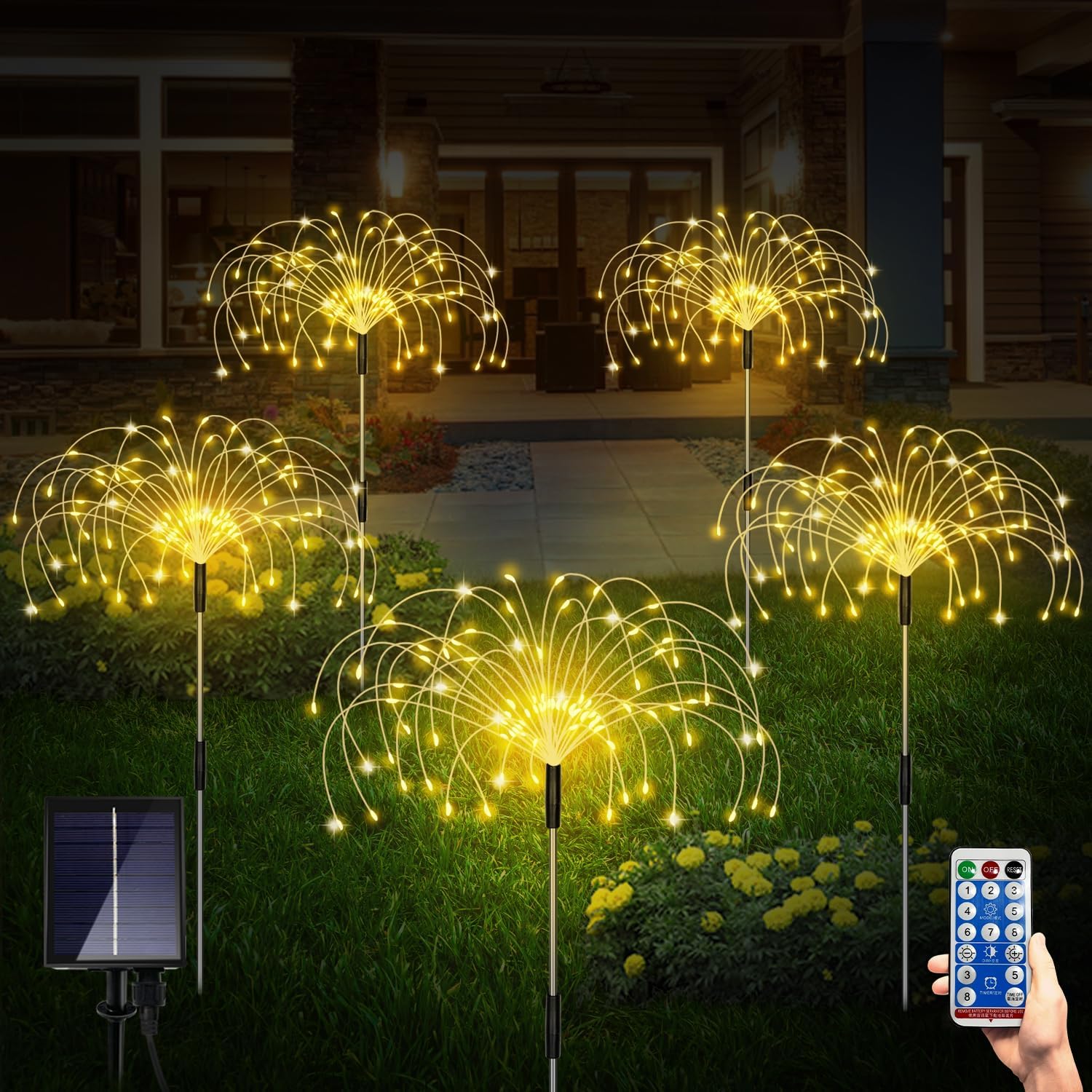 5 Pack Solar Garden Lights, Firework Outdoor Waterproof 120 LED 8 Modes ...