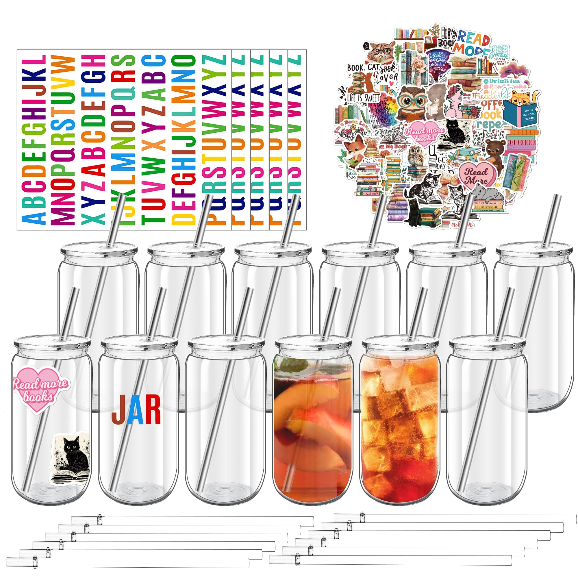 Amazon.com: Paoren 16 oz Clear Plastic Cups Reusable with Lids and ...