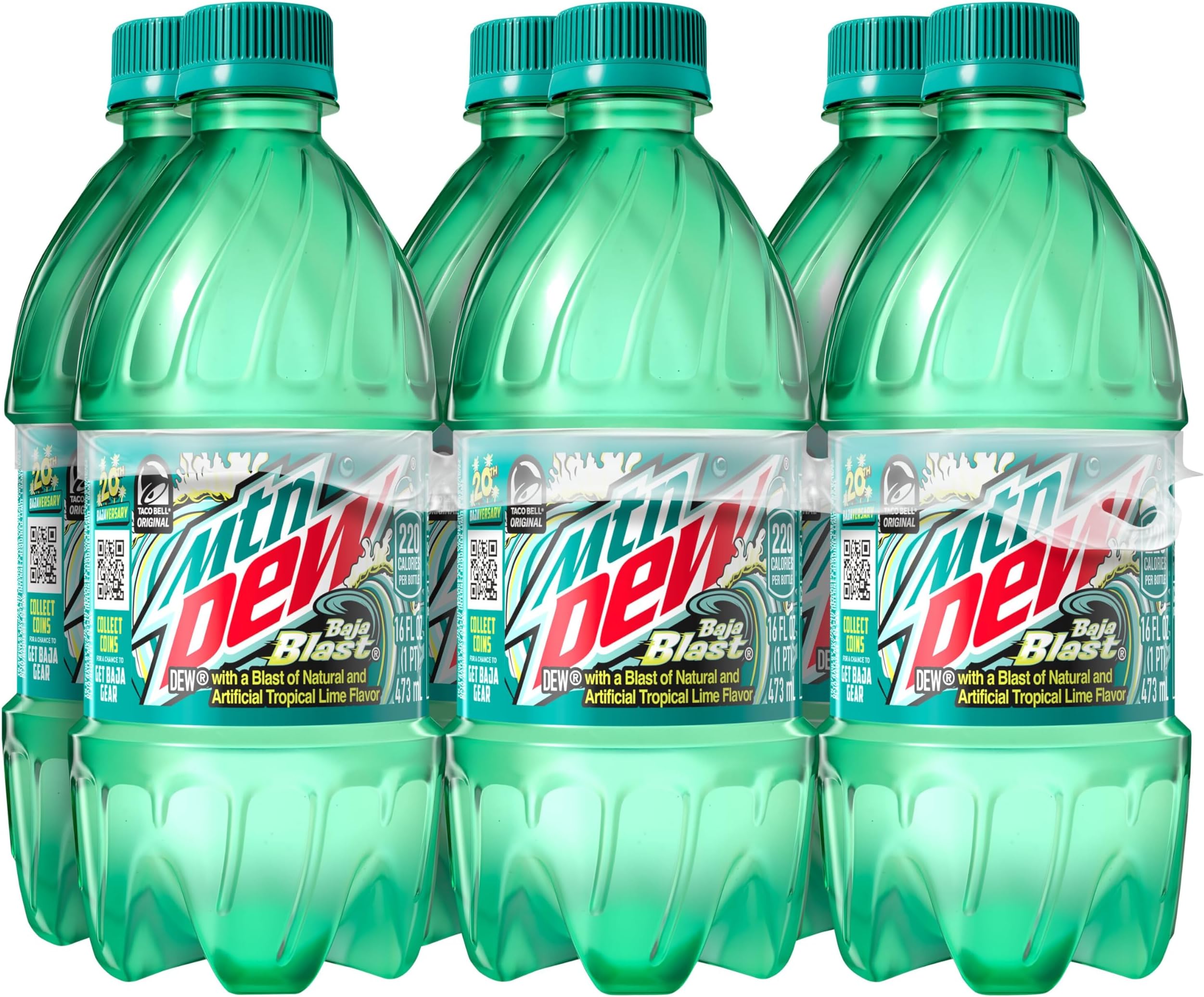Amazon.com : Mountain Dew Baja Blast Soda, 16.9oz Bottles, 6 pack ...
