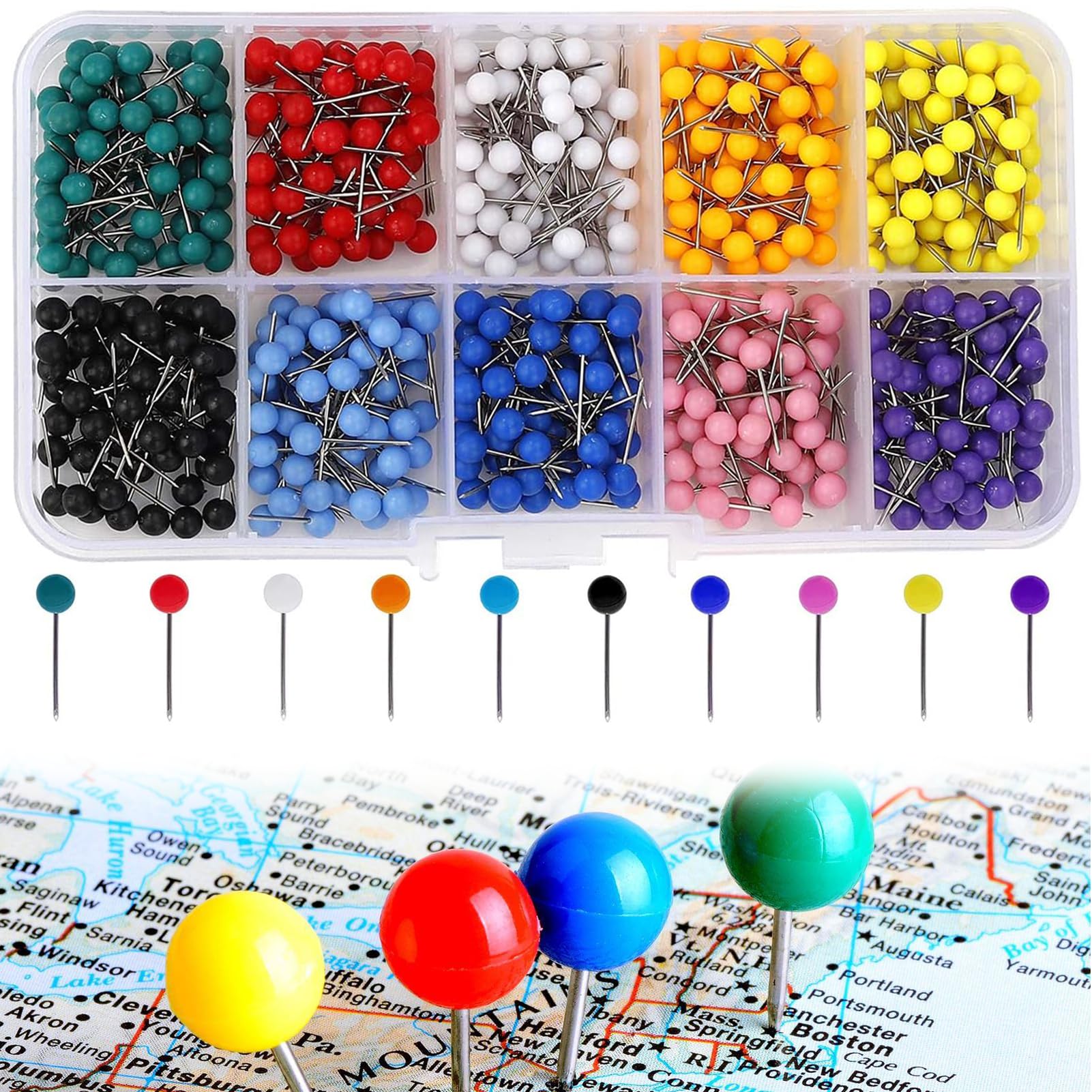 Buy 600pcs Pins with Coloured Heads Colour Tacks for Cork Boards Note ...