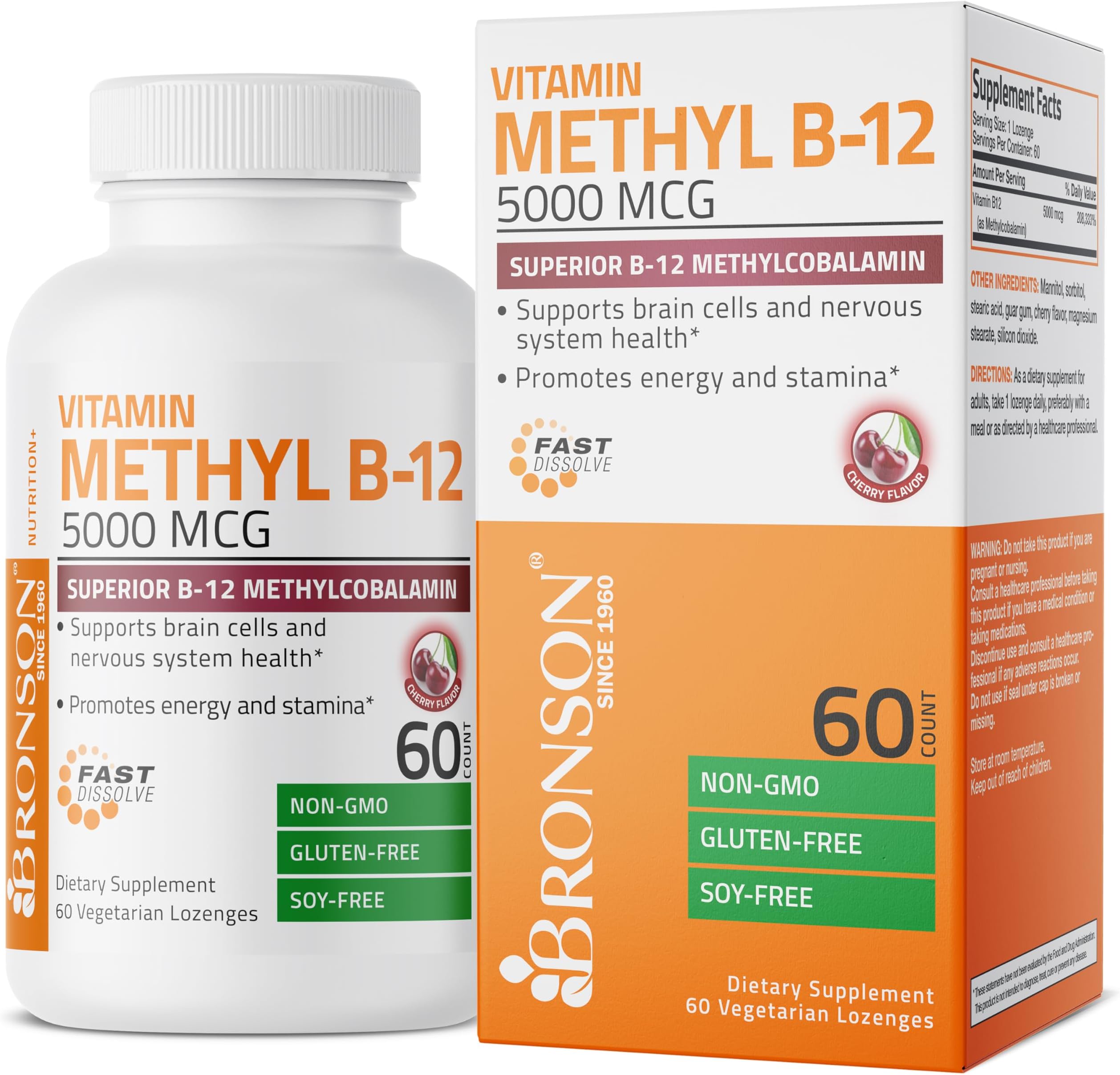 Amazon.com: Bronson Methyl B12 5000 mcg Vitamin B12 Methylcobalamin ...