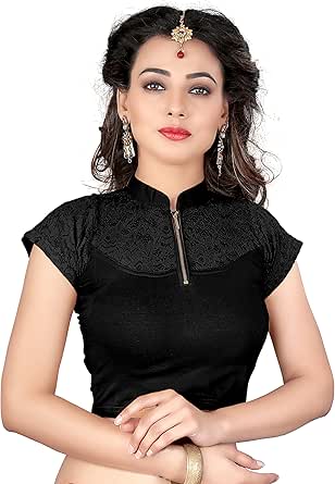 Amazon.com: Indian Ethnic Design Stretchable Cotton Lycra Blouse Black ...