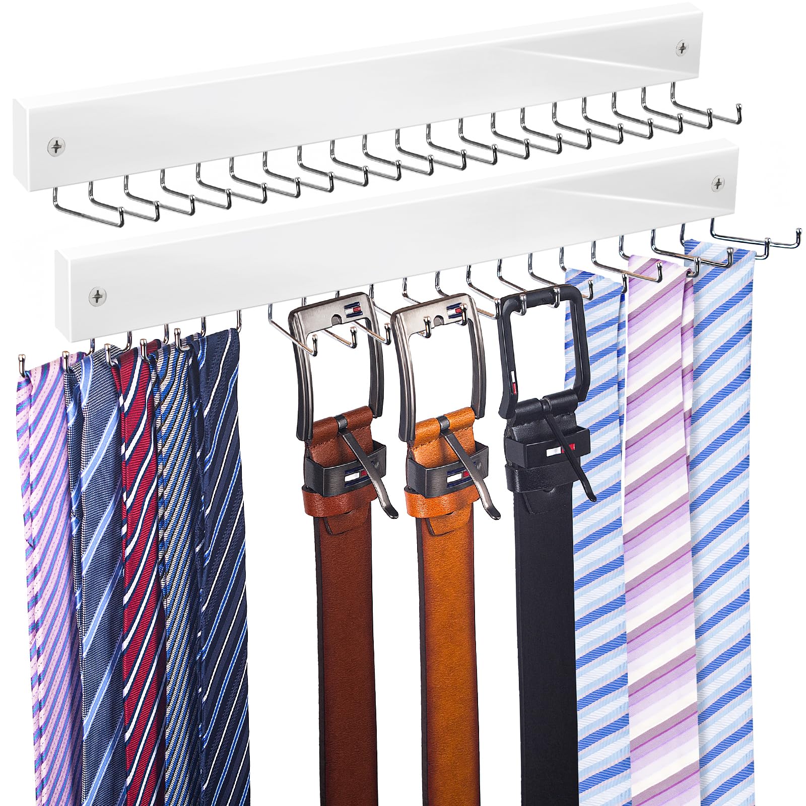 Amazon.com: Tie Rack Wall Mounted, Natrual Wood Tie Organizer Holds 20 ...