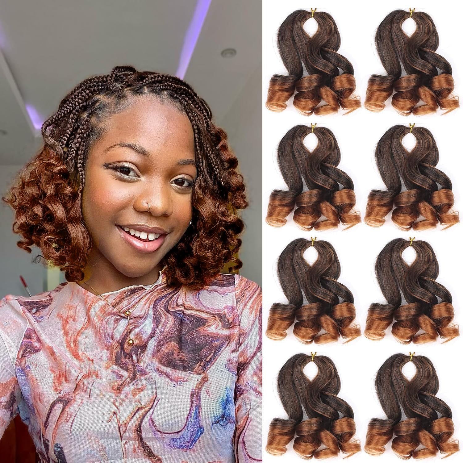 Amazon.com : 8 Inch French Curl Braiding Hair Pre Stretched with Curly ...