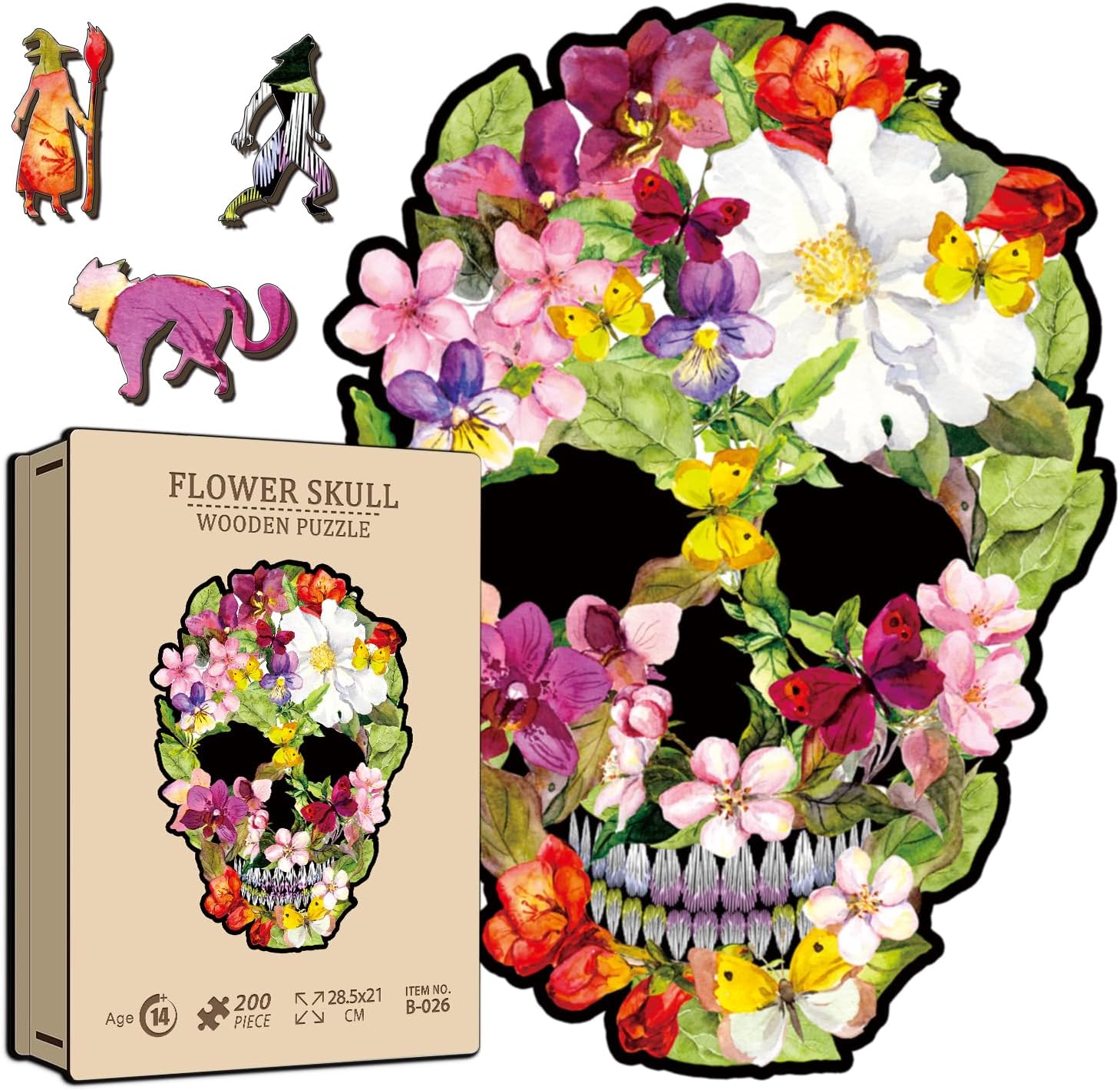 Amazon.com: PICKFORU Flower Skull Wooden Jigsaw Puzzles for Adults ...