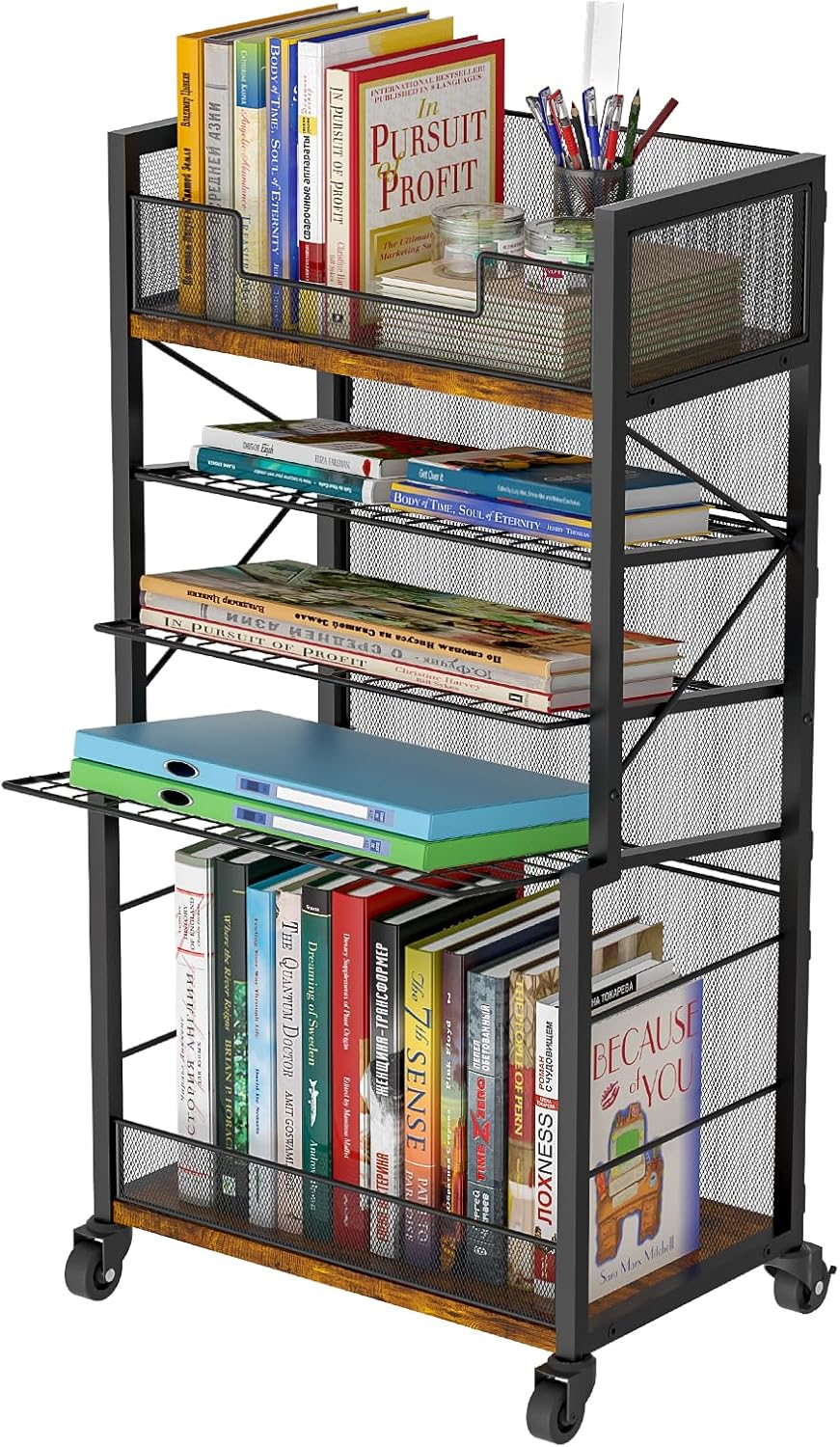 Amazon.com: Heyexiha 5 Tier Book Shelf with Sliding Trays, Metal ...
