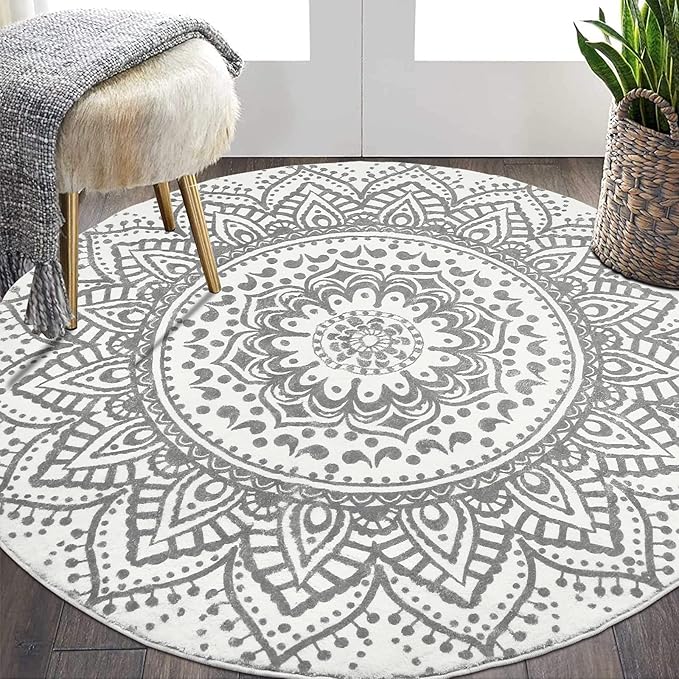 HEBE 5.25 Ft Large Round Area Rug Soft Chic Bohemian Mandala Rugs ...