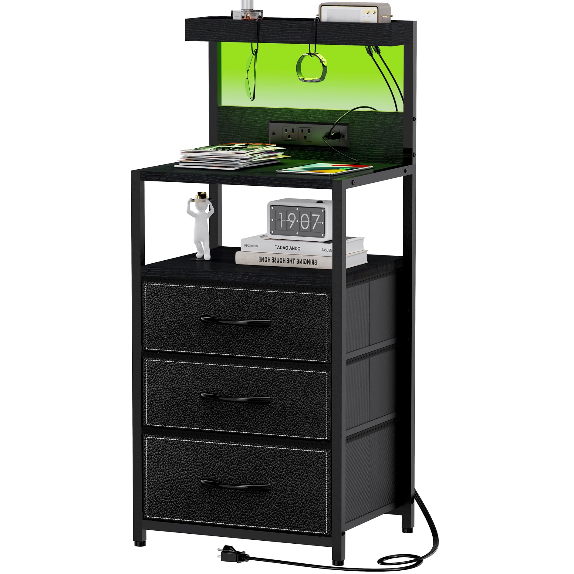 Amazon.com: SZLHANJZ LED Nighstand with Charging Station, Dresser ...