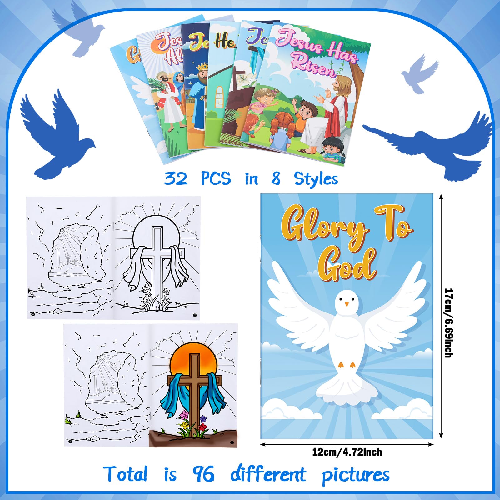 32 Pcs Easter Jesus Cross Coloring Book with 32 Pcs Stacking Crayons ...