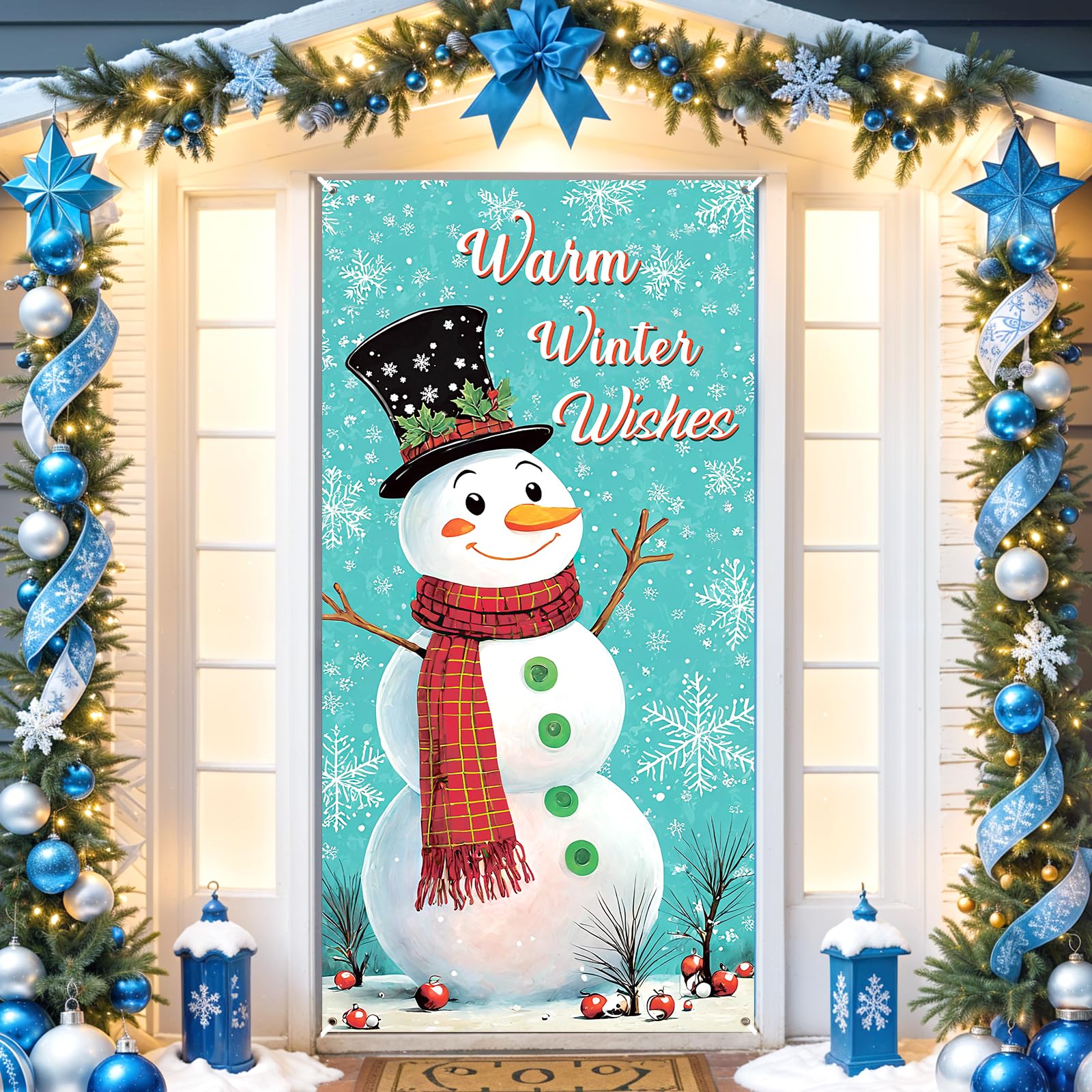 Amazon.com: Christmas Door Cover Decorations Winter Snowman Door Banner ...