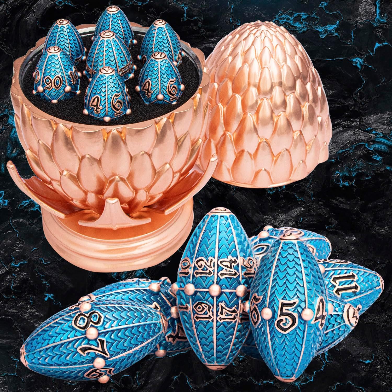 Amazon.com: ARUOHHA DND Metal Dice Copper Blue Dragon Egg Dice with ...