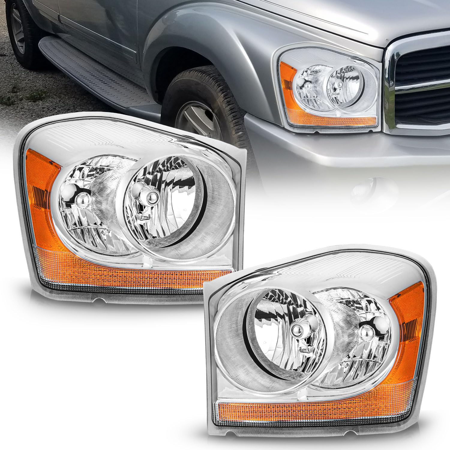 Amazon.com: WEELMOTO Halogen Headlights for 2004-2005 Dodge Durango ...
