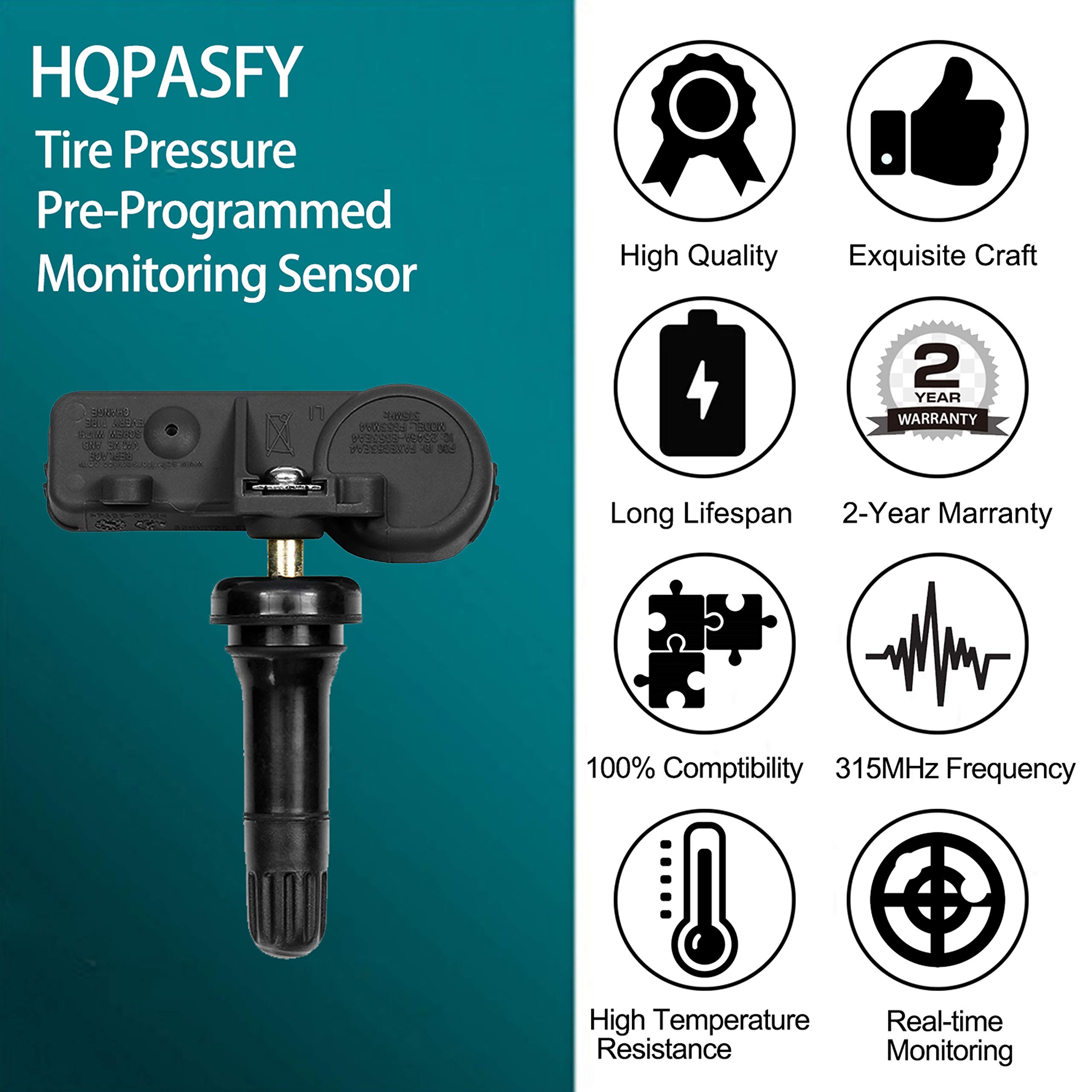 Tire Pressure Sensor 315MHz TPMS Snap-in 4Pcs Replacement for Chevy GMC ...