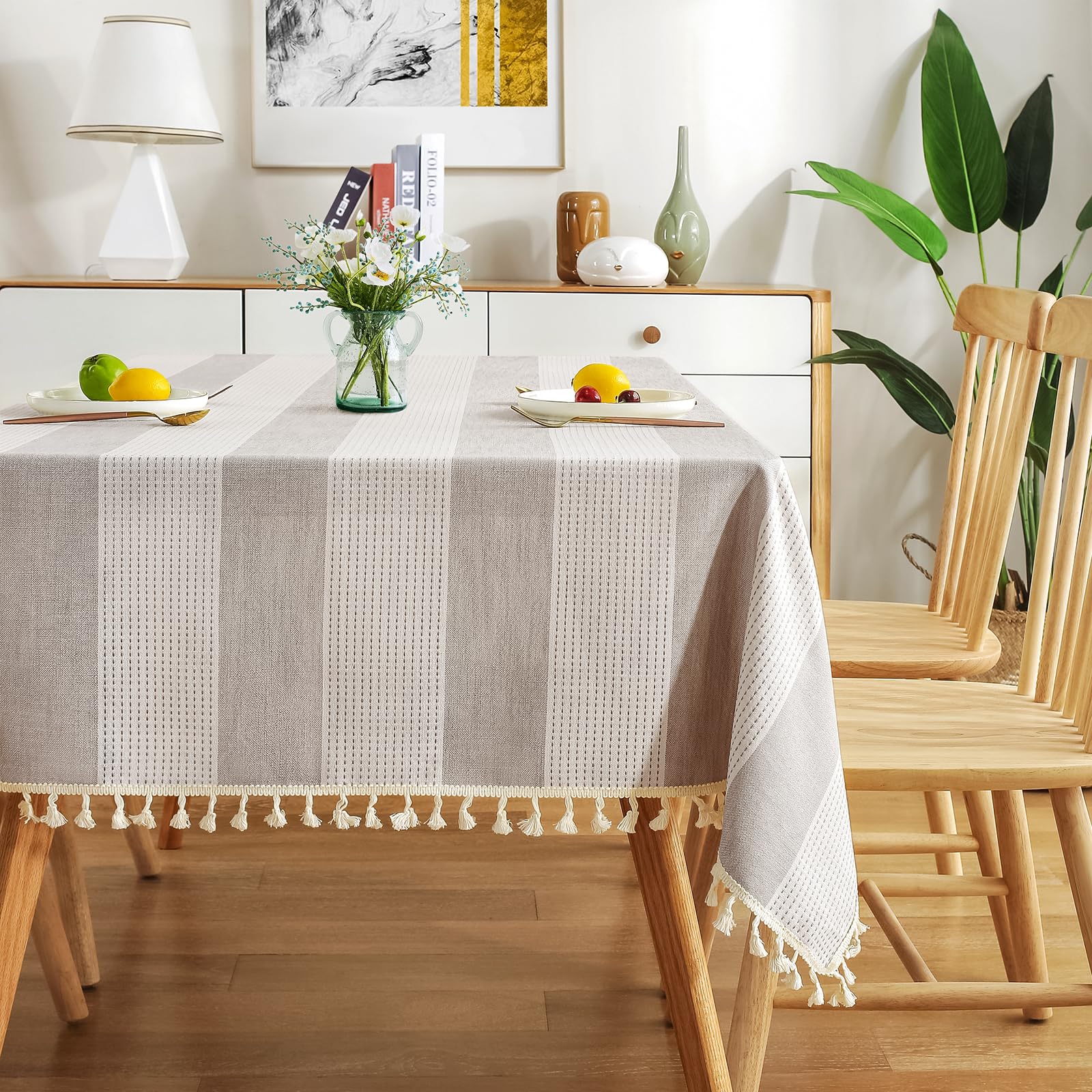 Amazon.com: AmHoo Stitching Tassel Tablecloth Striped Table Cloth ...