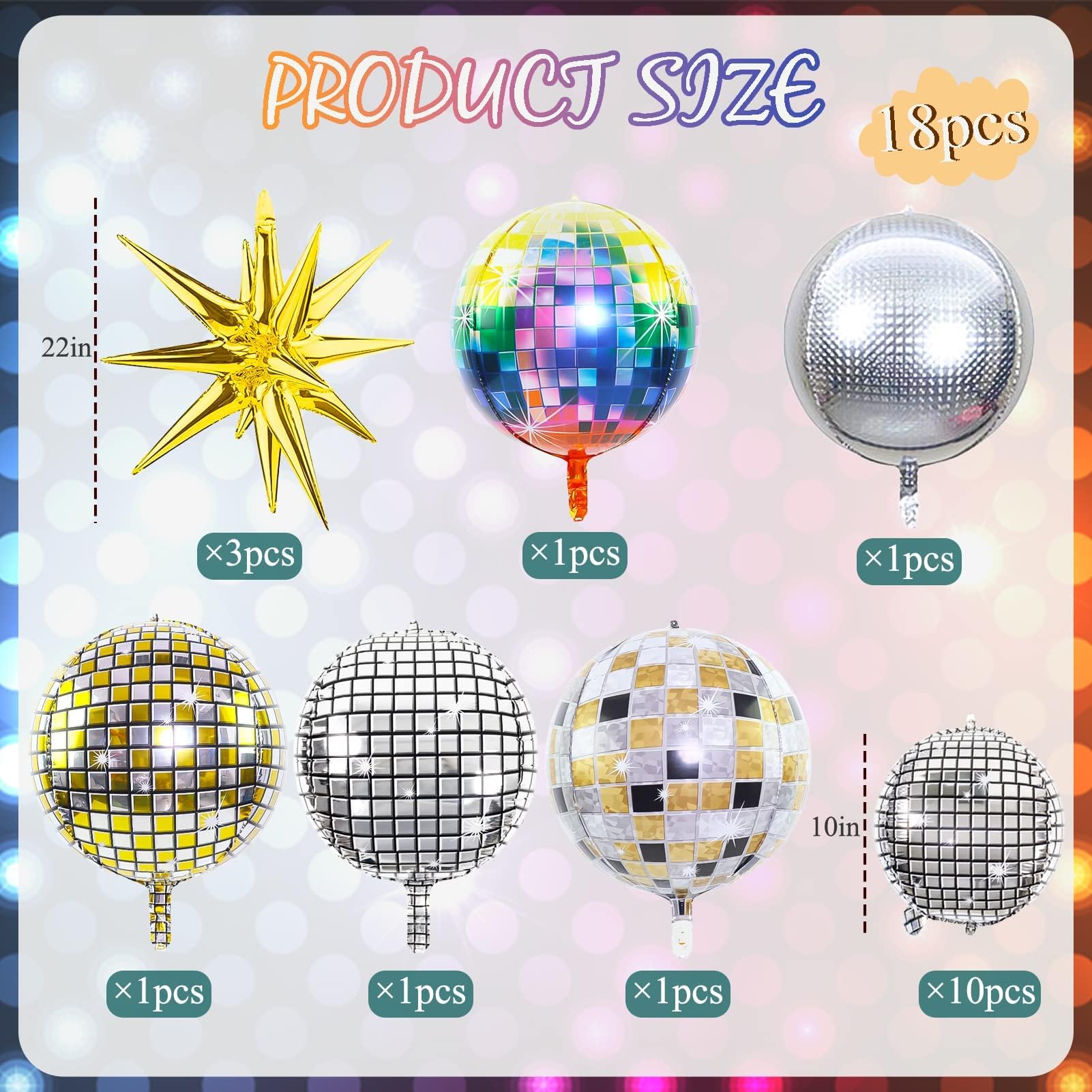 Snapklik.com : Disco Ball Balloons- 18Pcs Large Disco Balloons 22” 10 ...