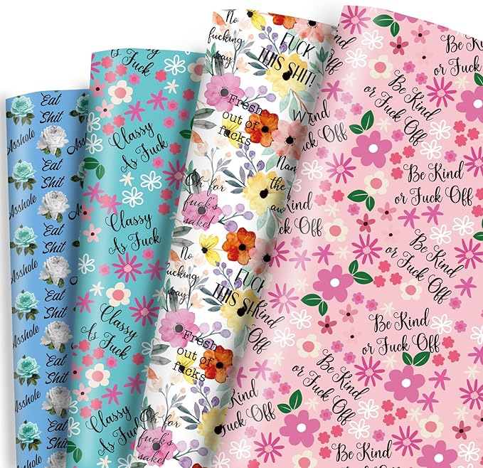 Amazon.com: Dtiafu Funny Floral Wrapping Paper Rude Words Gift Wrap ...