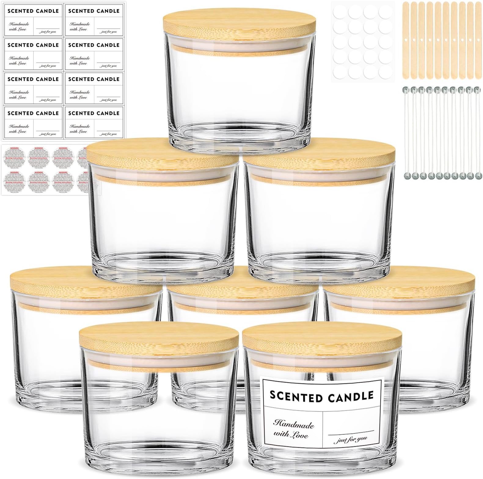 Amazon.com: CONNOO 12Pack 10 OZ Clear Glass Candle Jars with Bamboo ...