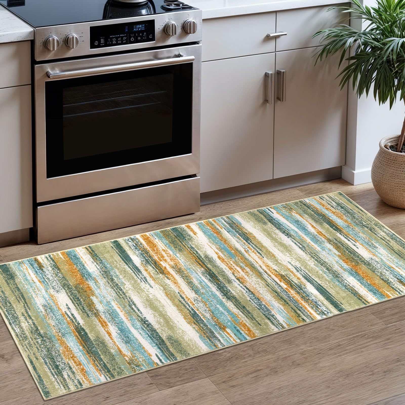 Amazon.com: Lansny Modern Abstract Runner Rug 2x5, Green Orange Multi ...