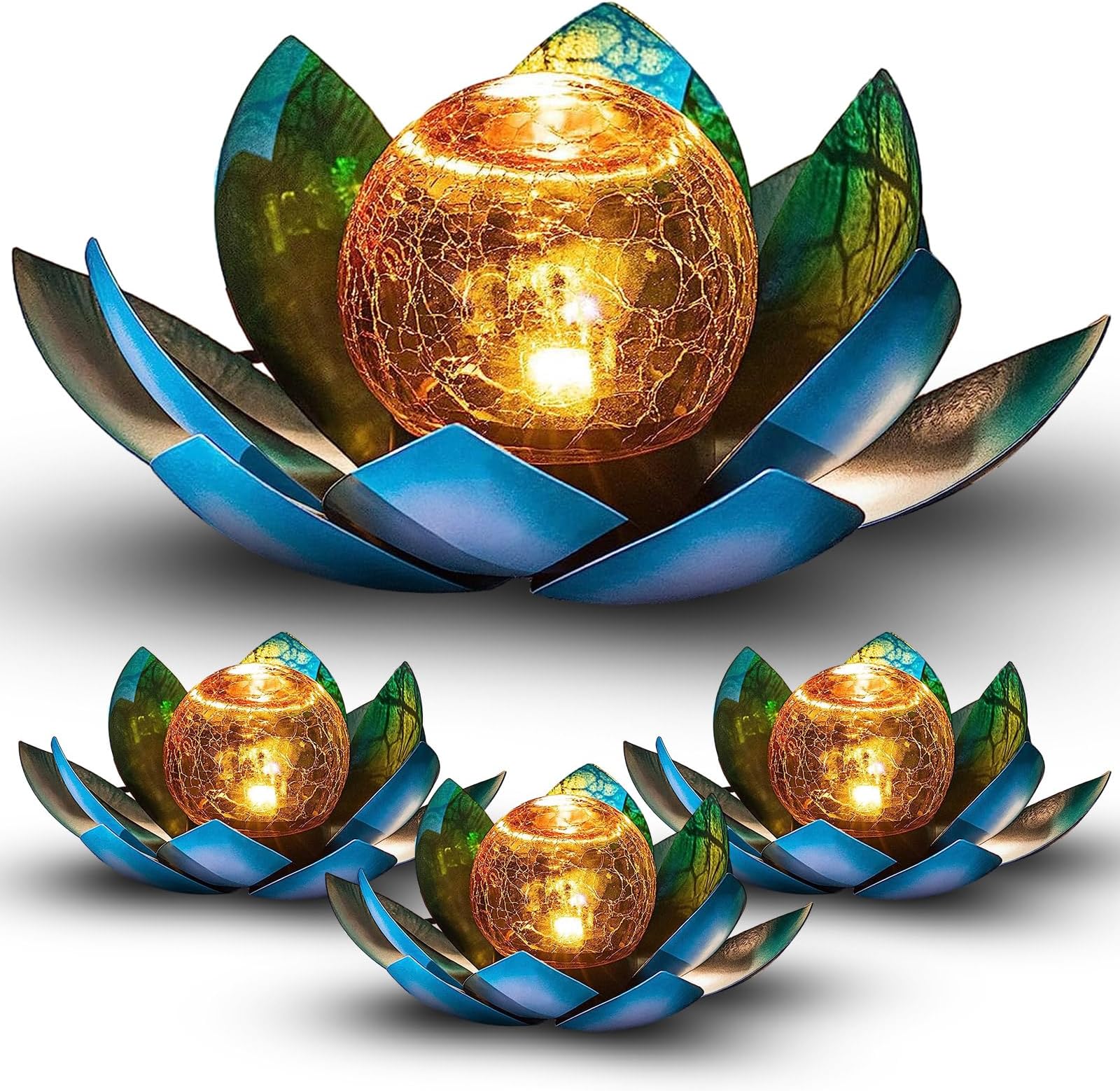 VIHOSE 4 Pcs Lotus Solar Light Outdoor LED Waterproof Art Globe Glass ...