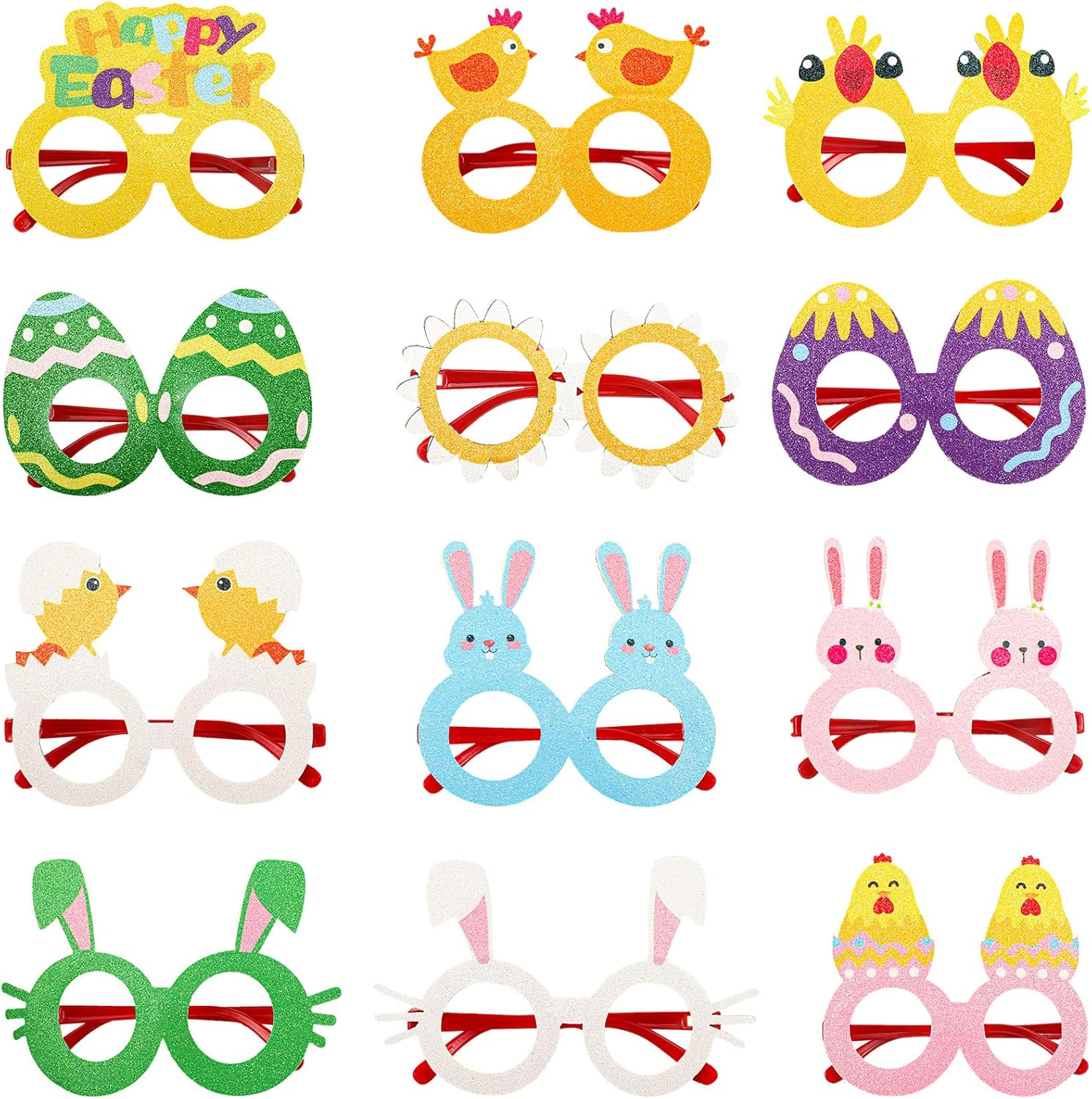 Amazon.com: Leyndo 24 Pcs Easter Glasses Frames Bunny Ear Chick Egg ...
