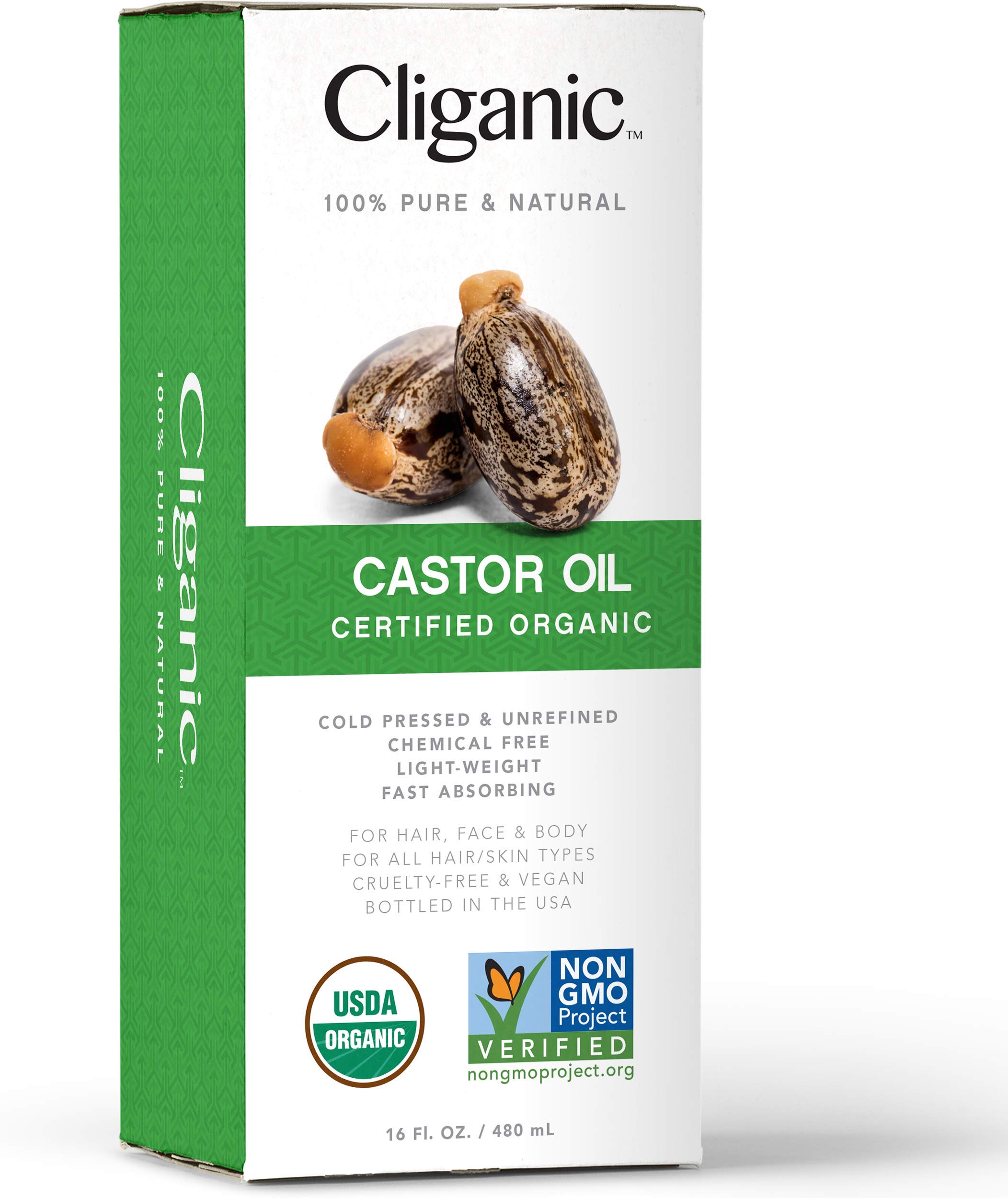 Cliganic USDA Organic Castor Oil, 100% Pure (16oz with Eyelash Kit ...