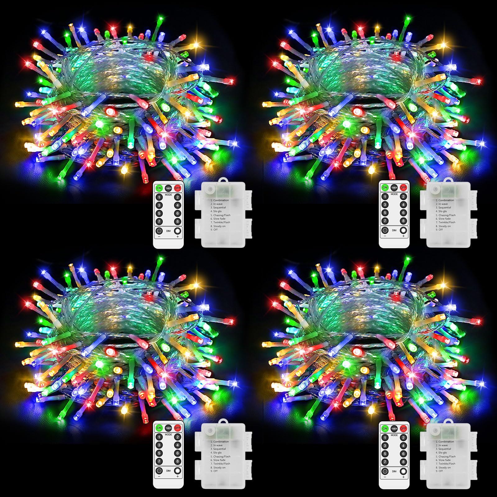 4 Pack Fairy Lights Battery Operated 10 M 100 LED Outdoor Waterproof ...