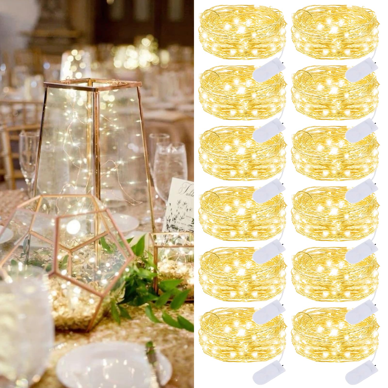 12 Pack Each 7FT 20 LED Twinkle Lights Battery Operated, DIY Waterproof ...