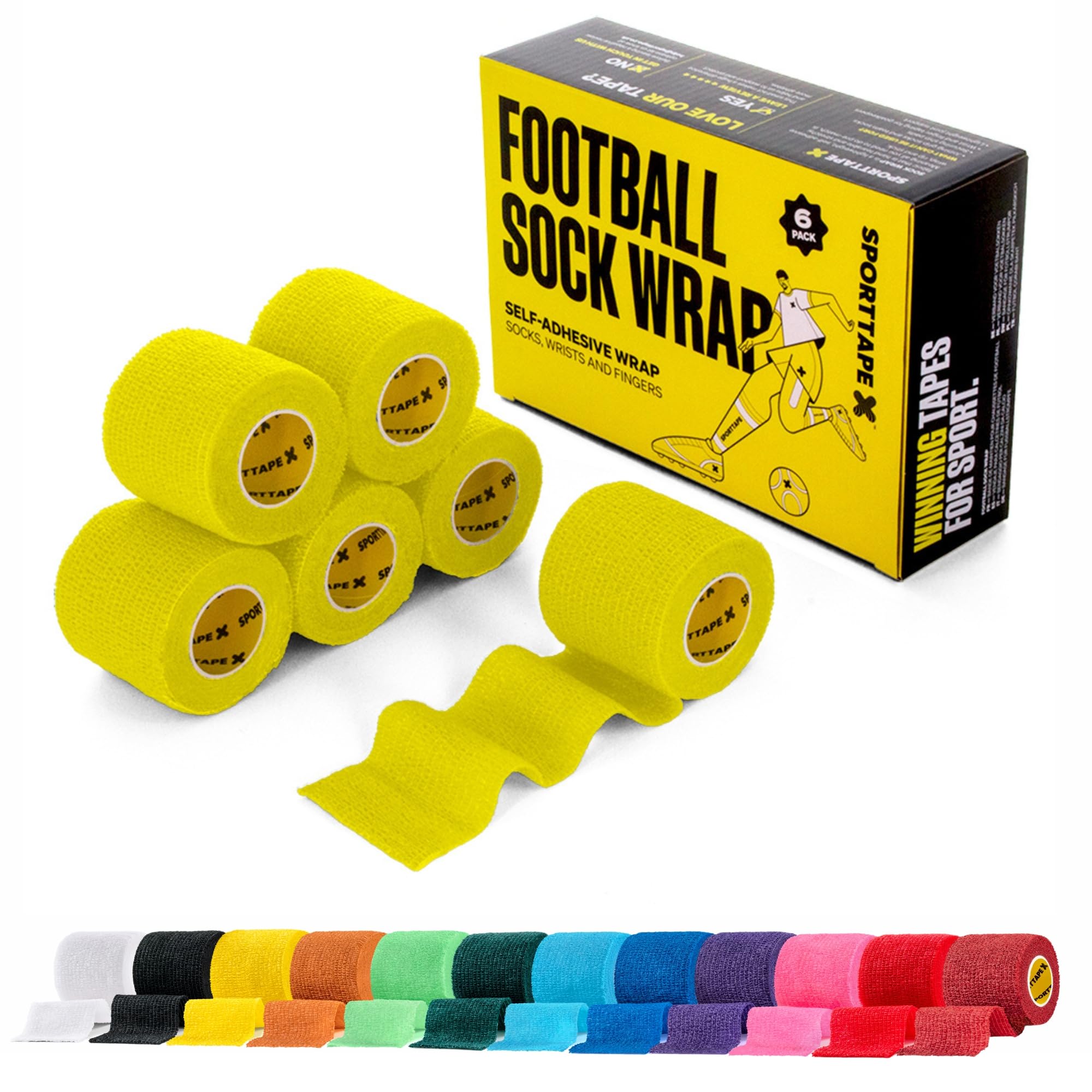 6 Rolls SPORTTAPE Self-Adhesive Football Sock Tape | 5cm x 4.5m ...