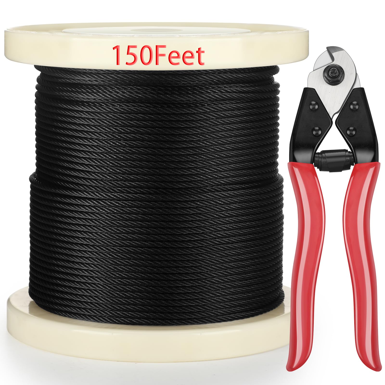 Yaocom 1/8" Black Wire Rope, T316 Stainless Steel Cable with Wire ...