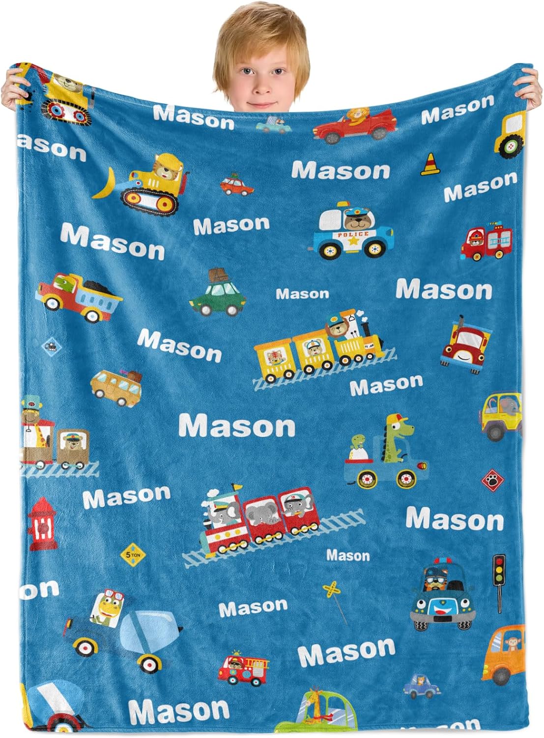 Amazon.com: Personalized Construction Blanket for Boys, Custom Name ...