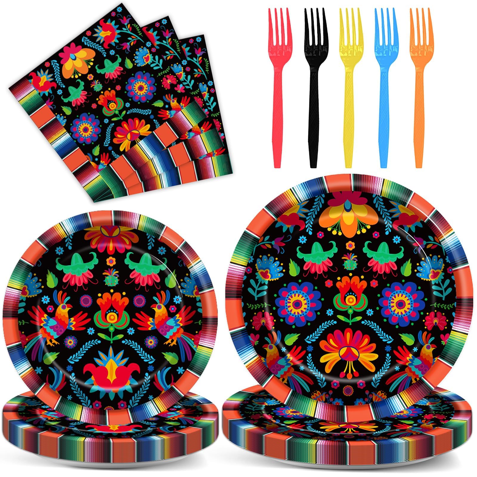 Amazon.com: 100PCS Mexican Fiesta Party Plates and Napkins Party ...