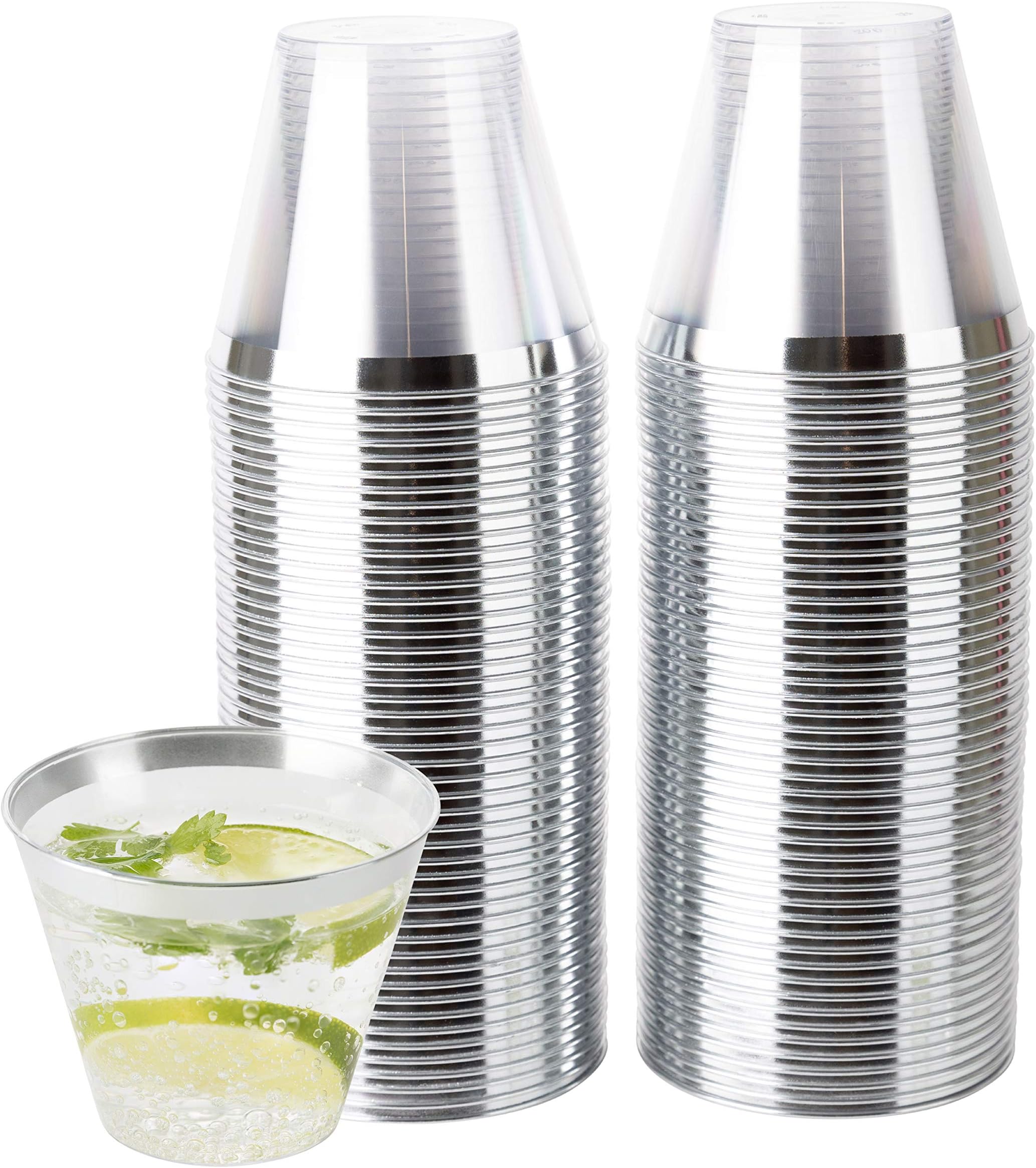 Amazon.com: 100 Silver Plastic Cups 12 Oz Clear Plastic Cups Tumblers ...