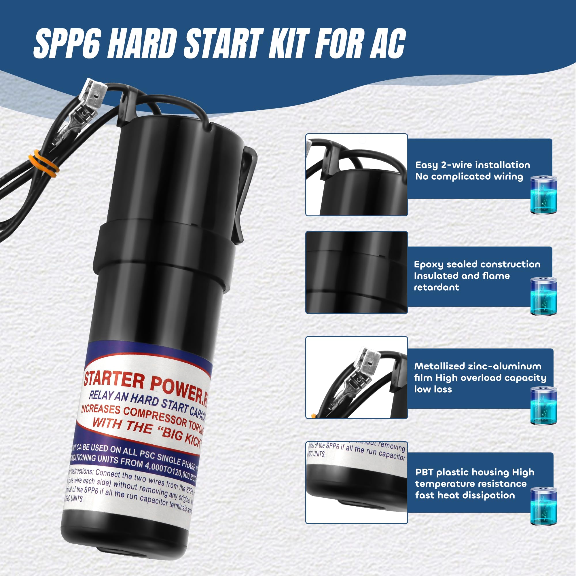 Snapklik.com : SPP6 Hard Start Capacitor For AC Compressor 120-288V ...
