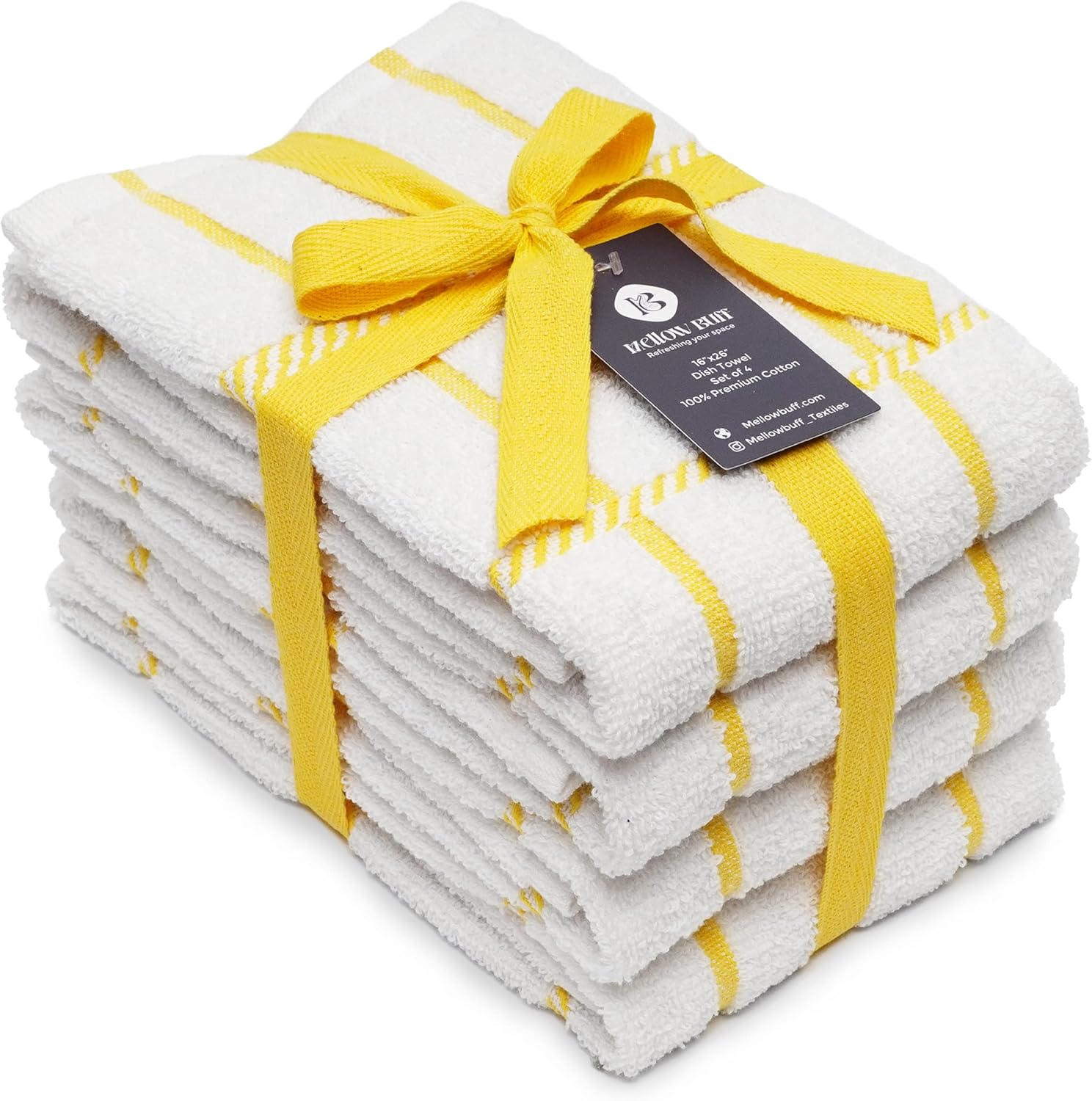 Amazon.com: Mellow Buff 100% Cotton Terry Dish Towels, 4 Pack Checks ...