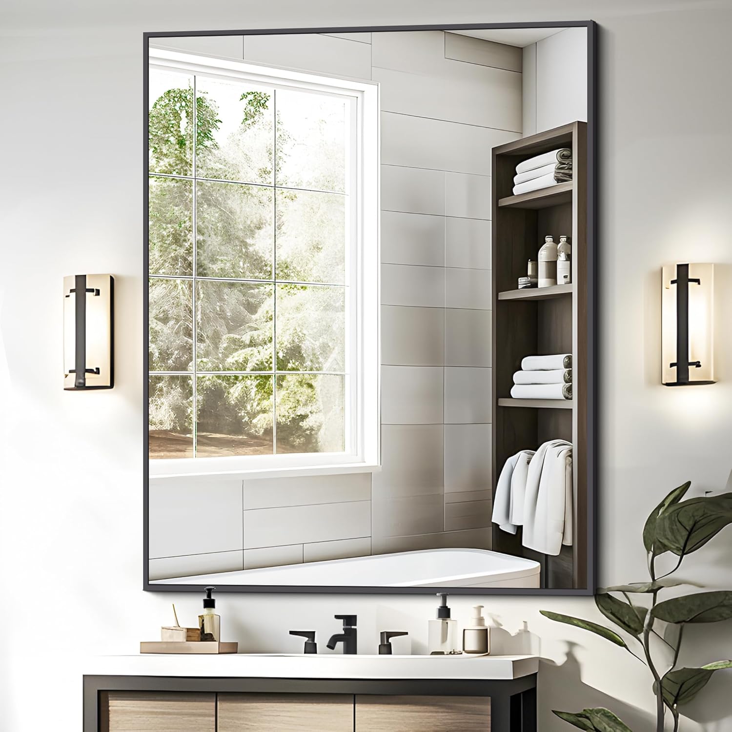 Amazon.com: KOCUUY 40x48 Inch Large Black Wall Mounted Mirror,Aluminum ...